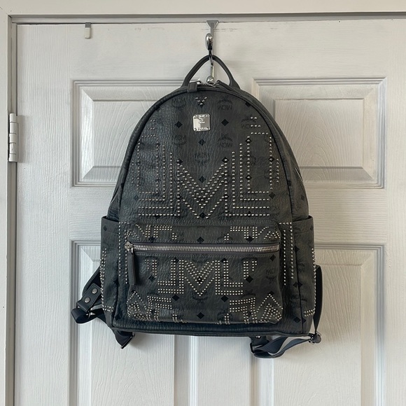 MCM | Bags | Mcm Grey Coated Canvas Studded Medium Womens Backpack ...
